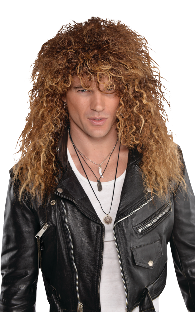 Rocker Curly Long Hair Wig Brown One Size Wearable Costume Accessory