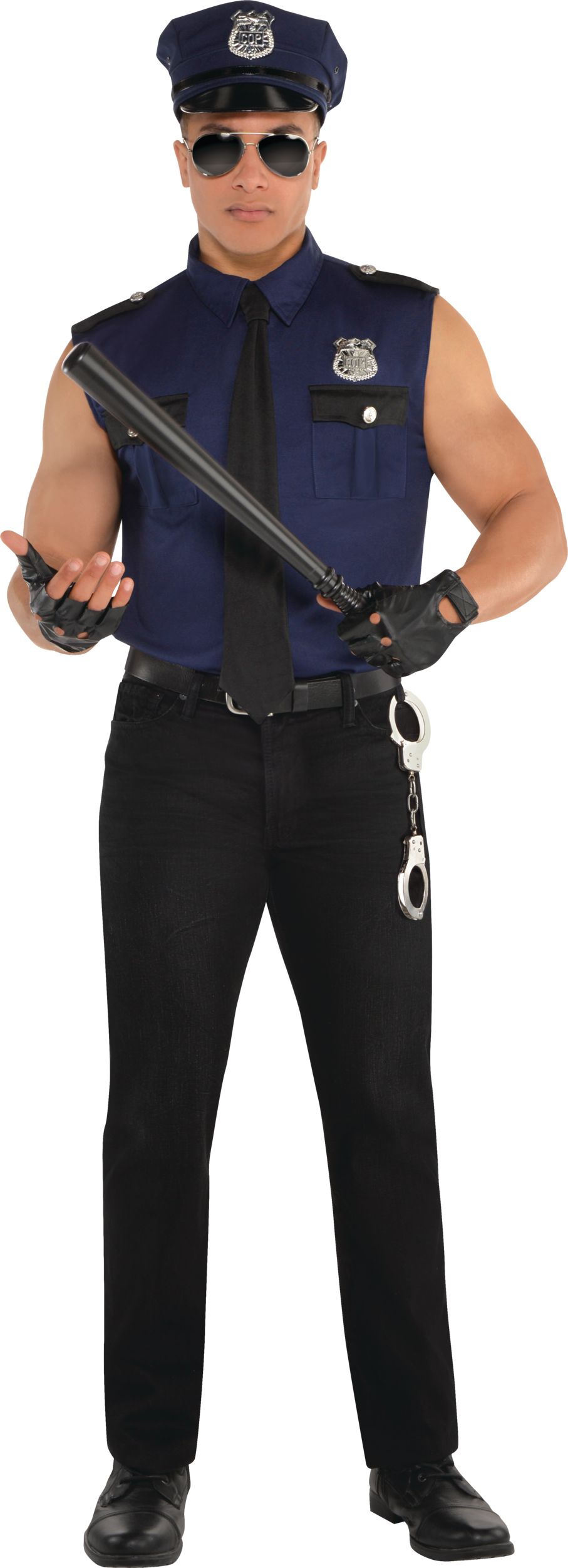 Men's Cop Police Officer Blue Outfit with Shirt/Gloves/Tie Halloween ...