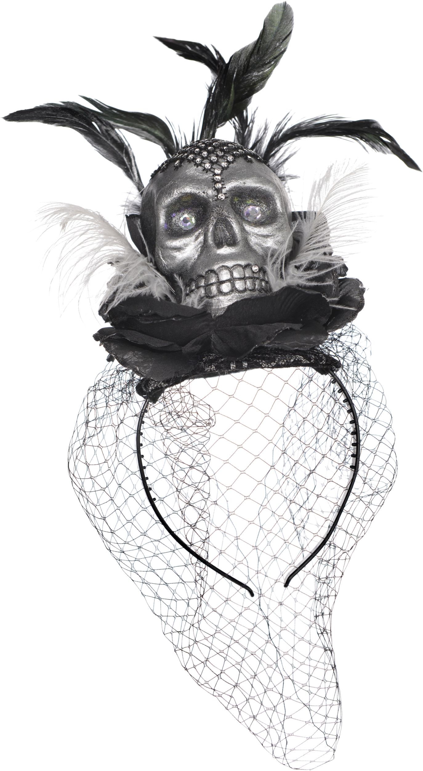 Black & Bone Skull Veil Party Headband Couture | Party City