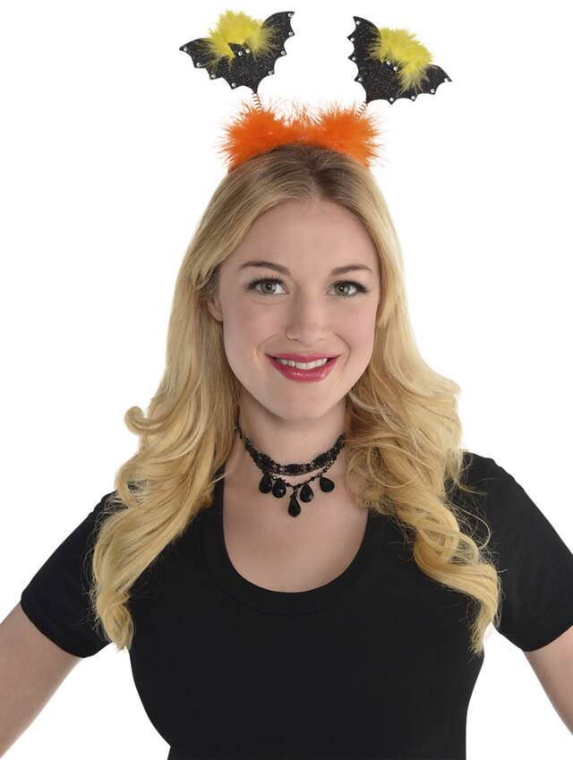 Glitter Bat Head Bopper Headband, Black/Orange, One Size, Wearable ...