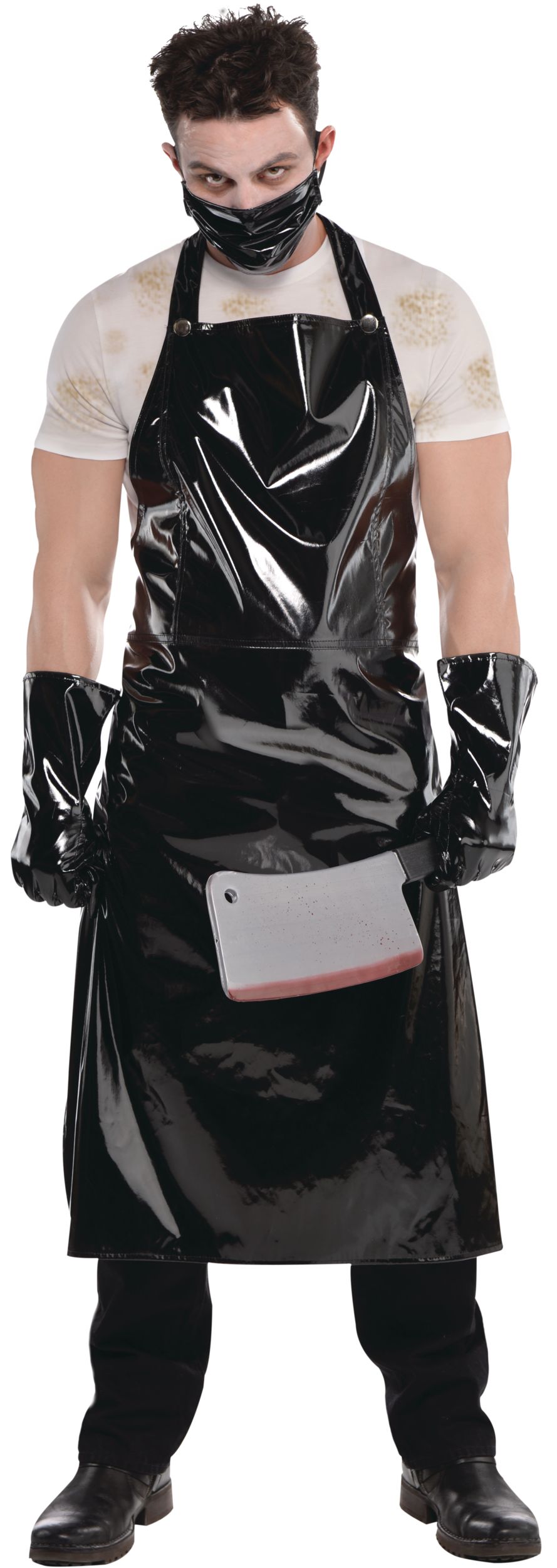 Butcher Faux Leather Outfit with Apron, Gloves & Mask, Black, One Size ...
