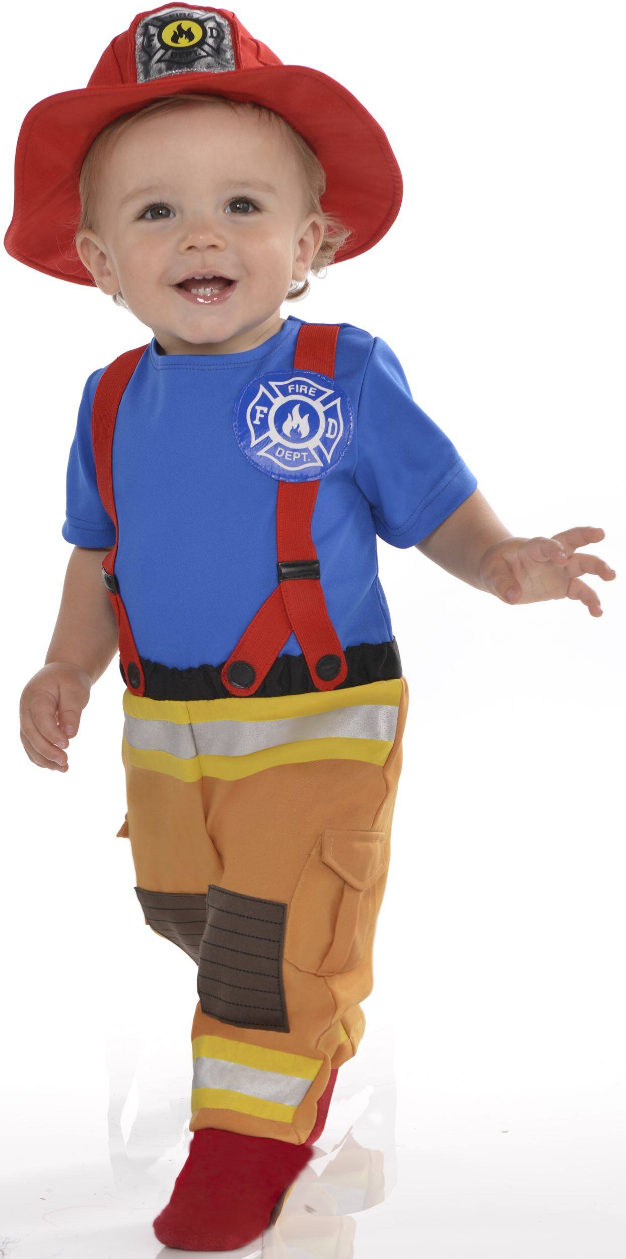 Toddler Firefighter Blue/Brown Jumpsuit with Hat Halloween Costume ...