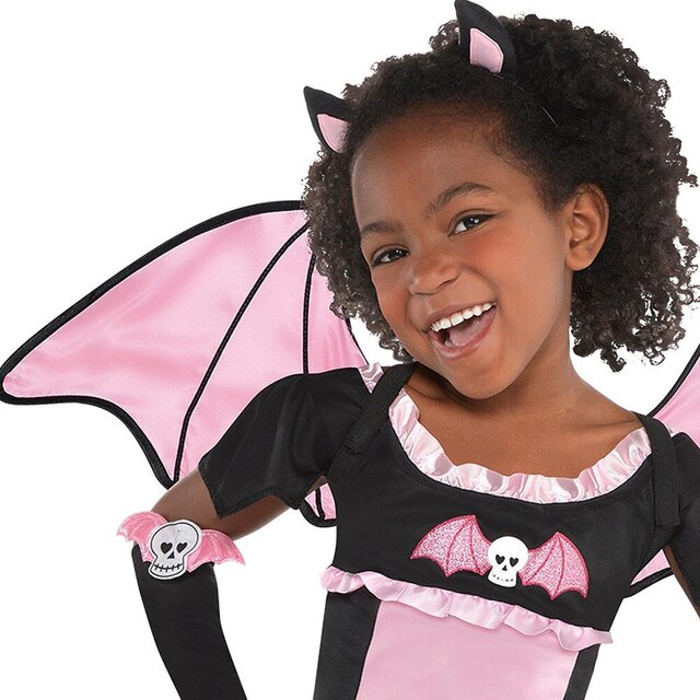 Kids' Bat Black/Pink Dress with Headband & Wings Halloween Costume ...