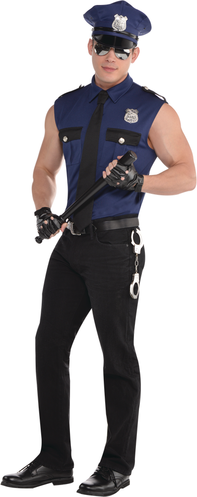 Men's Cop Police Officer Blue Outfit with Shirt/Gloves/Tie Halloween ...