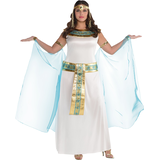 Women's Cleopatra White Dress with Cape & Headband Halloween Costume ...