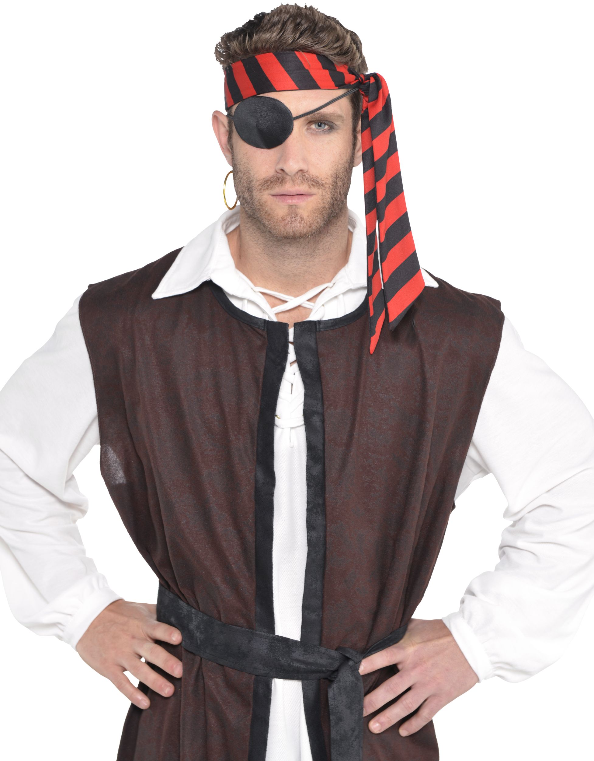 Pirate Headscarf Red Black Striped One Size Wearable Costume Accessory for Halloween Party City