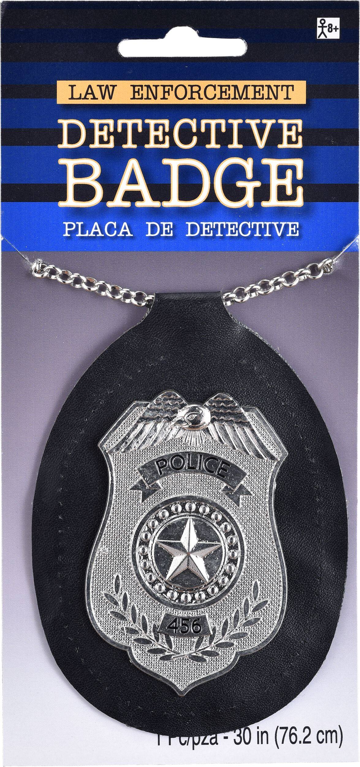 Police Badge Necklace Jewelry, Black/Silver, 30-in, Wearable Costume ...