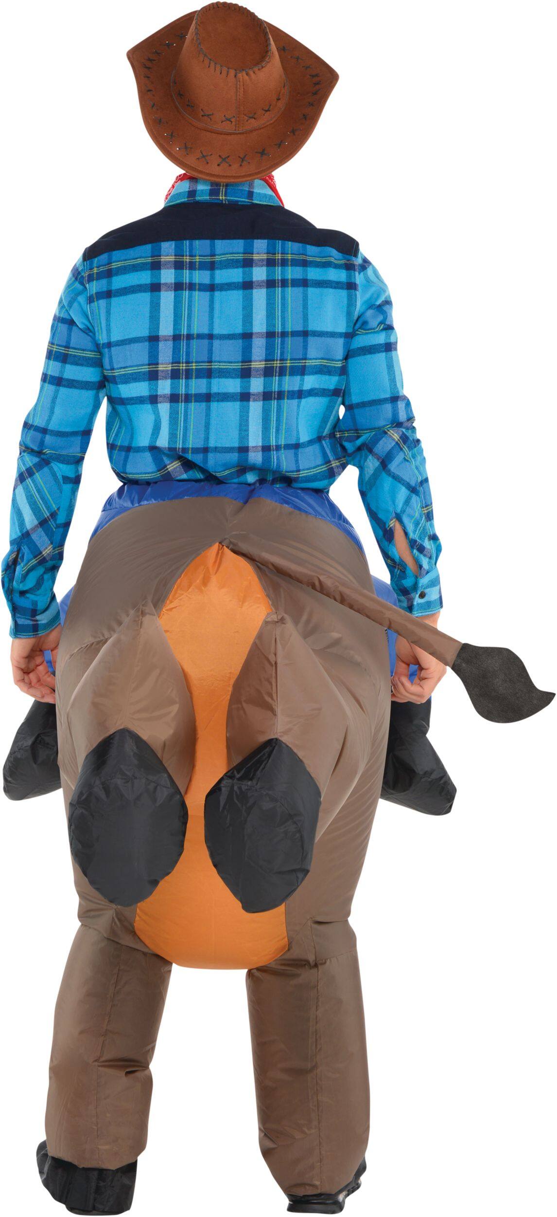 Adult Bull Ride Blue/Brown Inflatable Halloween Costume, One Size ...