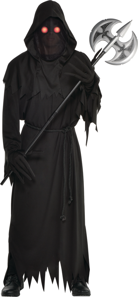 Men's Grim Reaper Black Light-Up Outfit with Robe Halloween Costume ...