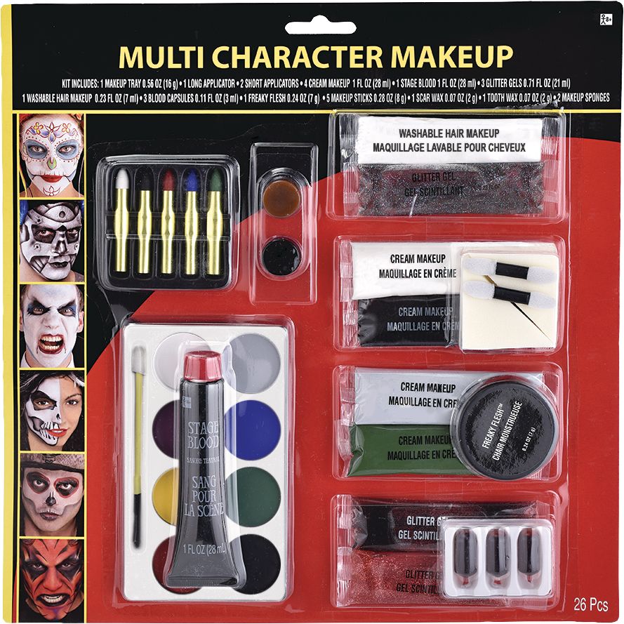Multi-Character Face & Body Makeup Kit with Fake Blood, Multi-Coloured ...