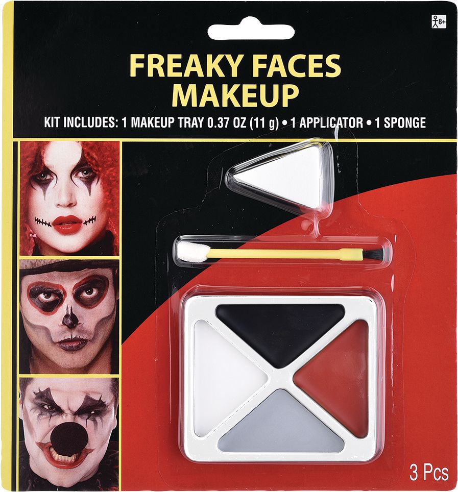 Freaky Faces Makeup Kit with 4 Colours & Brush, Red/White/Black/Grey ...