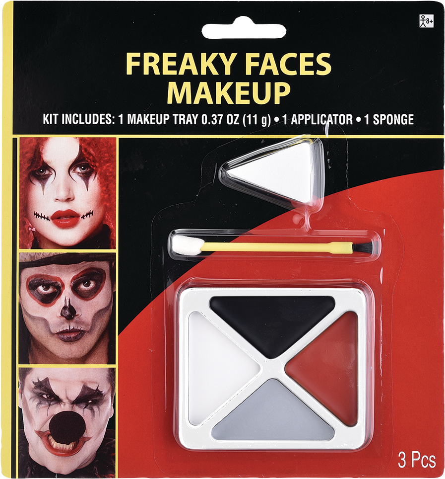 Freaky Faces Makeup Kit with 4 Colours & Brush, Red/White/Black/Grey ...