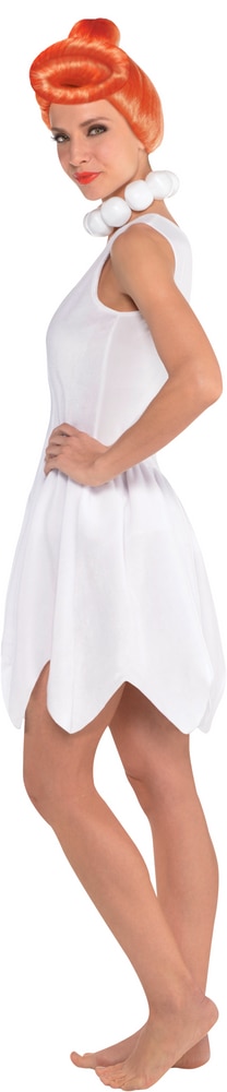 Womens The Flintstones Wilma White Dress With Necklace And Wig Halloween