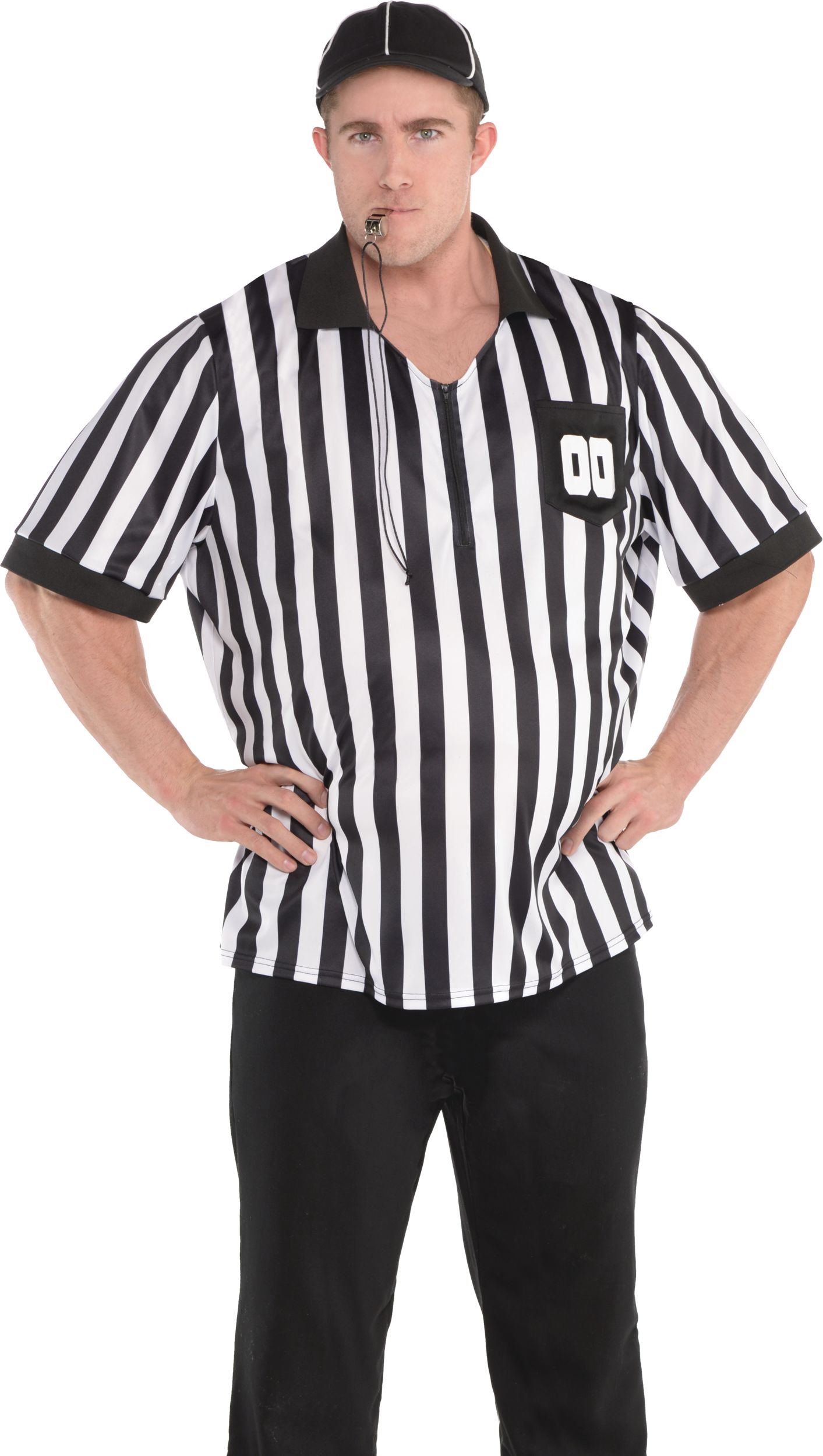 Adult Sports Referee Kit with T-Shirt, Hat & Whistle, Black/White ...