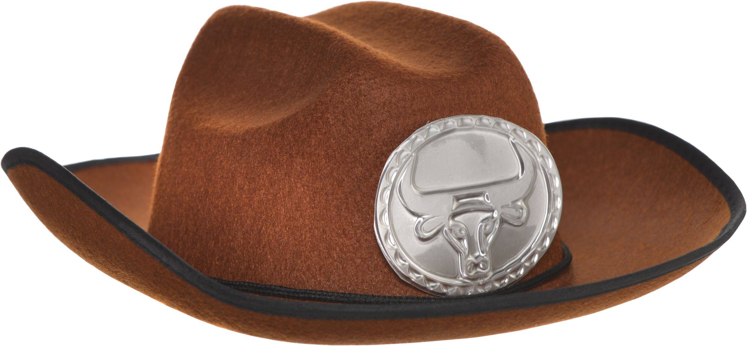 Western Cowboy Hat with Cow Medallion, Brown/Silver, One Size, Wearable ...