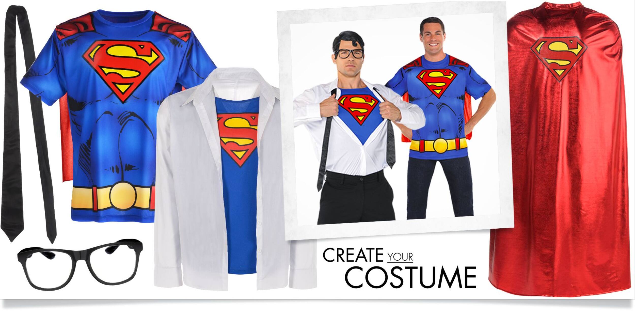 Men's DC Superman Superhero T-Shirt with Cape, Blue/Red, Assorted Sizes ...