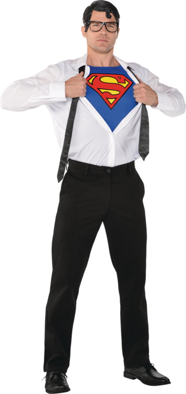 DC Superman Clark Kent Glasses, Tie & Shirt Kit, Black/White, One Size ...