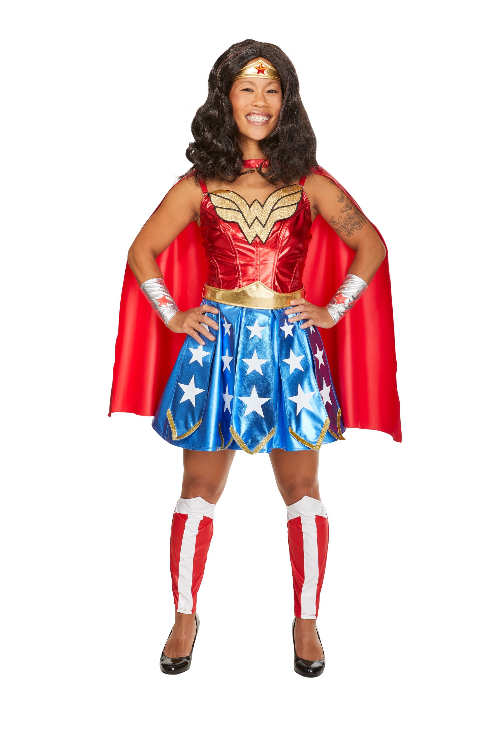 Women's DC Wonder Woman Dress with Gauntlets, Tiara & Leg Warmers, Red ...
