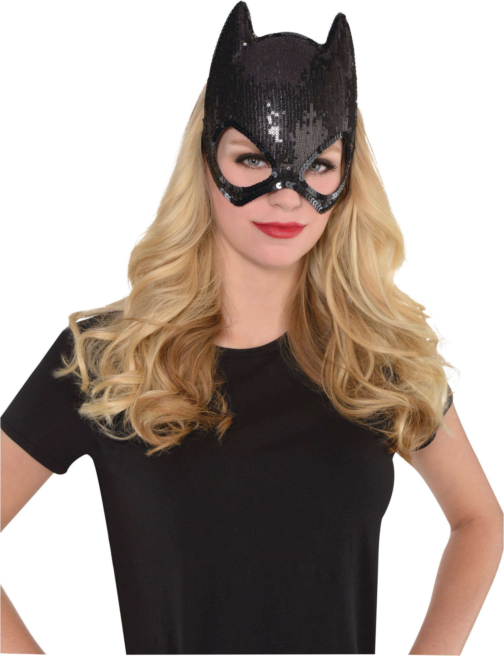 DC Batgirl Sequin Half Face Mask, Black, One Size, Wearable Costume ...