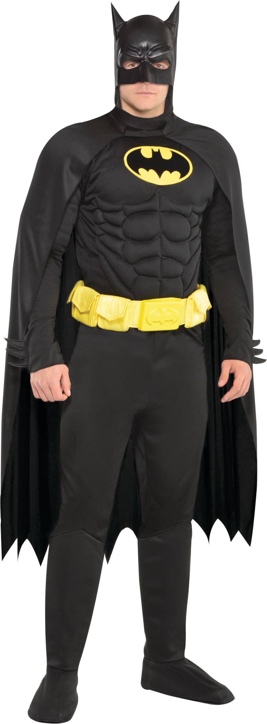 Men's DC Batman Black Padded Jumpsuit with Cape & Mask Halloween ...