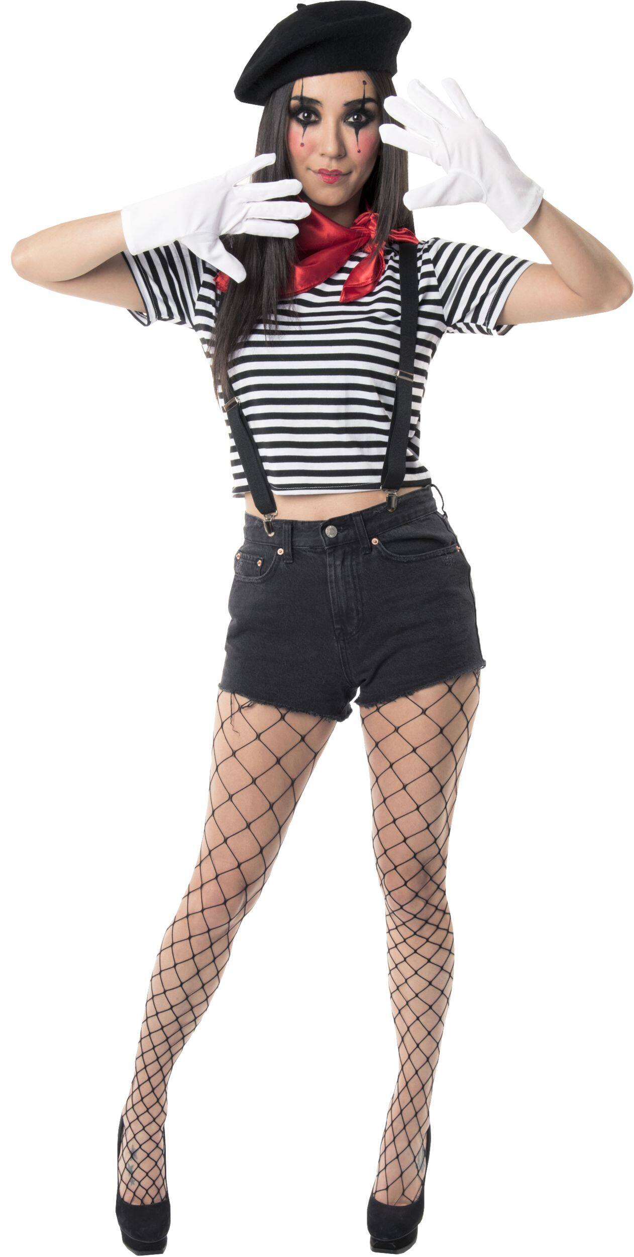Adult French Mime Kit with Beret Hat, Gloves, Suspenders & Bandana ...