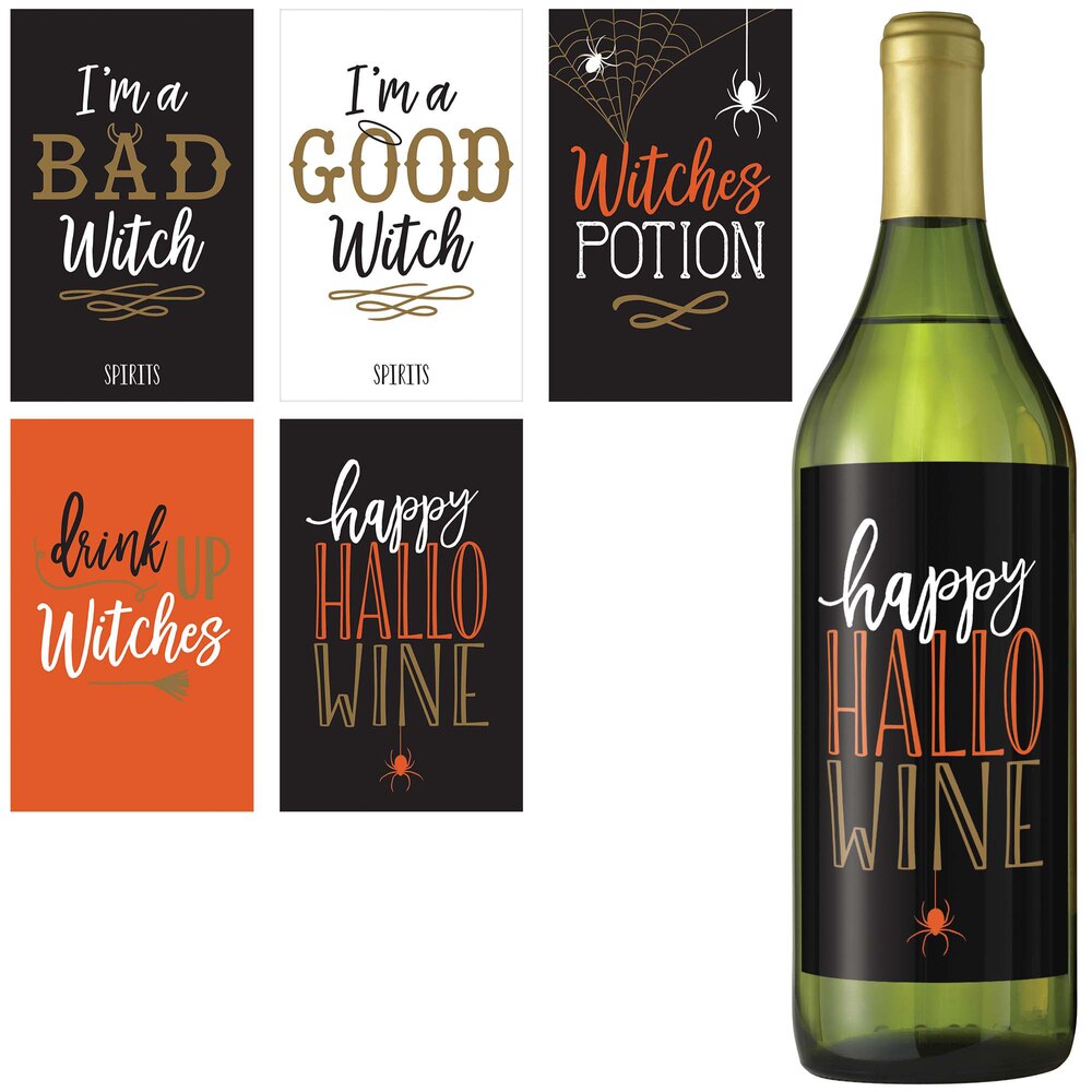 "Happy Hallowine" Wine Bottle Paper Label Stickers, Multi-Coloured, 7 ...
