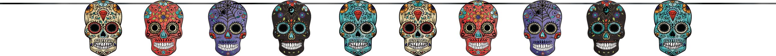 Metallic Sugar Skull Banner, Multi-Coloured, 12-ft, Indoor Decoration ...