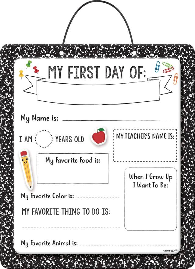 "My First Day of" Customizable Hanging Photo Prop, Black/White, 13-in ...