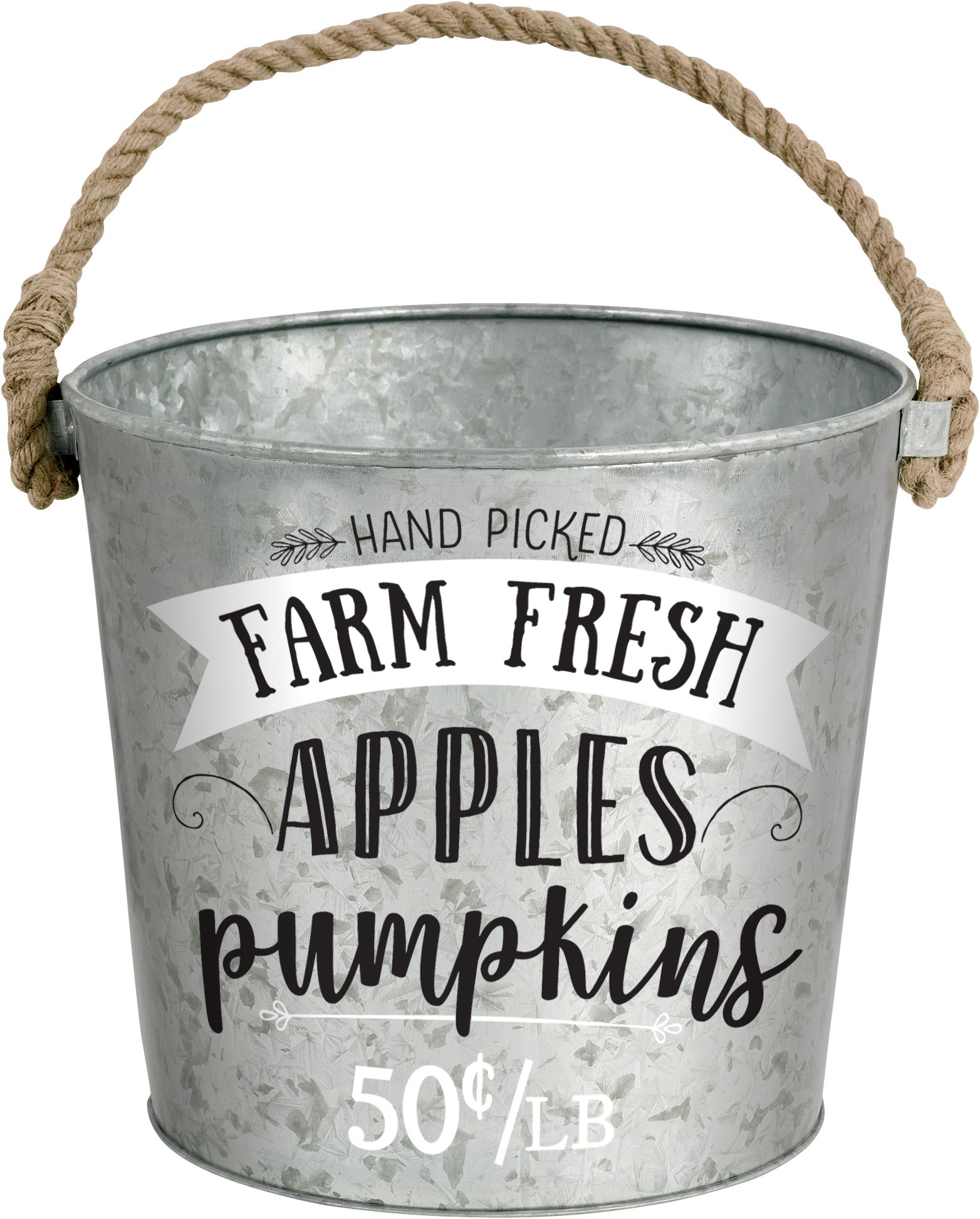 "Fresh Apples & Pumpkins" Galvanized Steel Bucket Silver, 7-in, Indoor ...