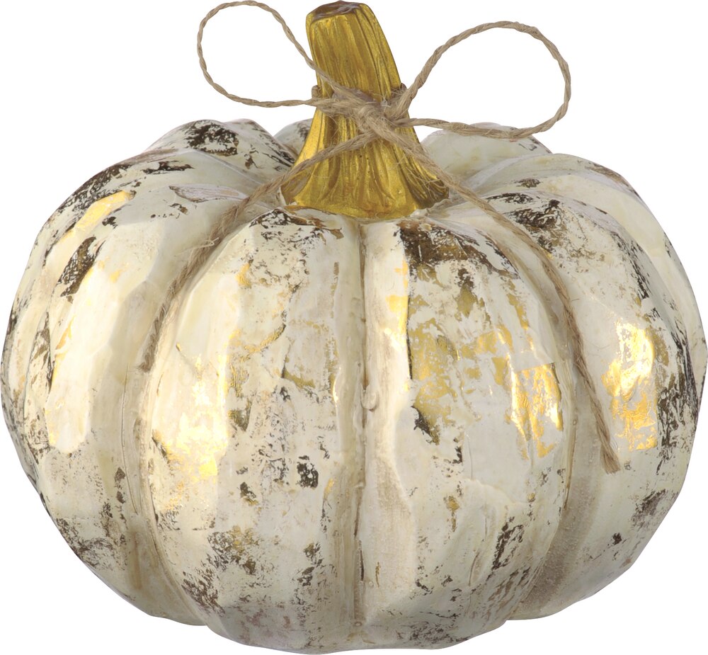 Faux Wood Pumpkin Prop, White/Gold, 5-in, Indoor/Outdoor Decoration for ...