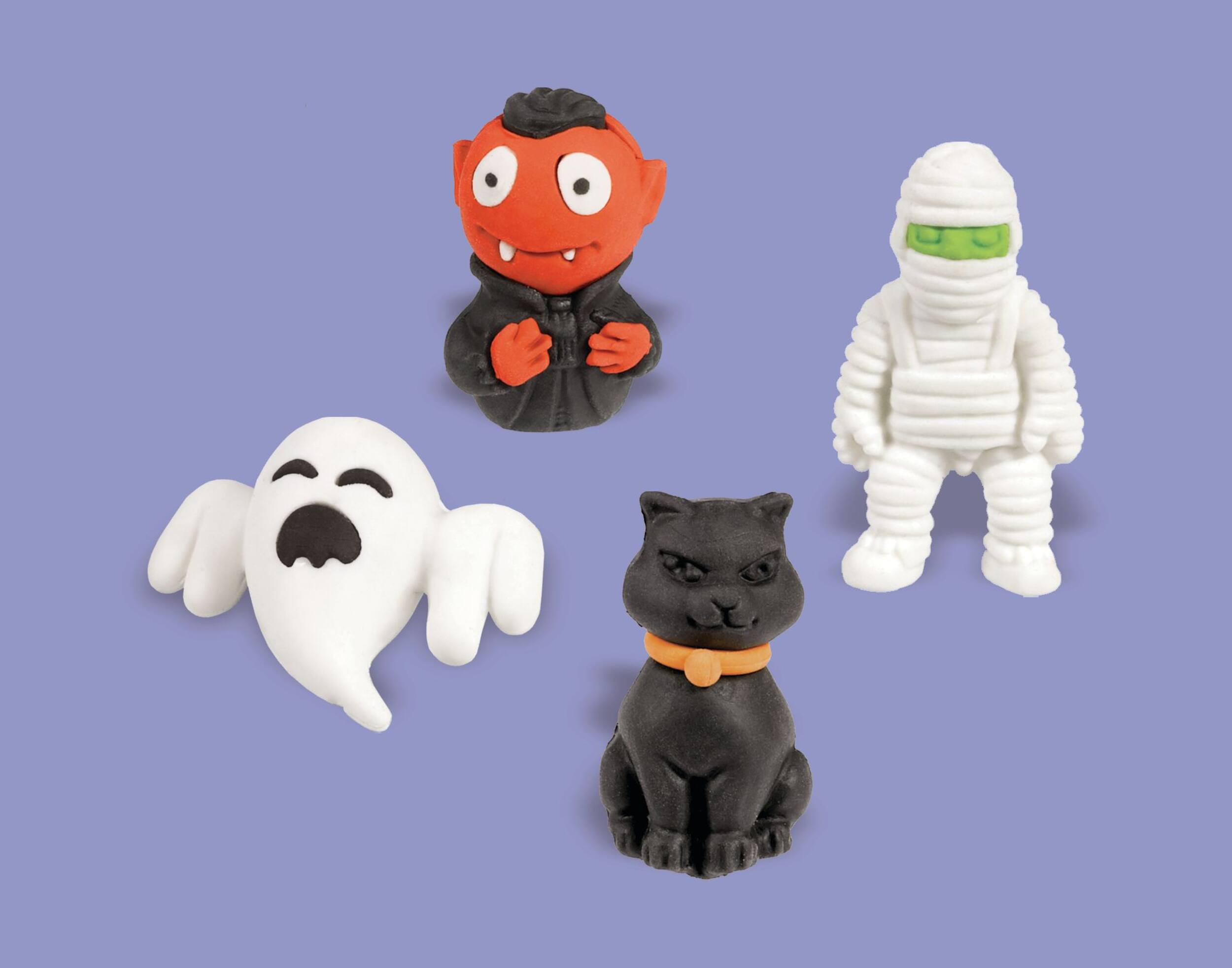 Cat/Ghost/Mummy/Vampire 3D Eraser Favours, Black/White/Orange, 4-in, 12 ...