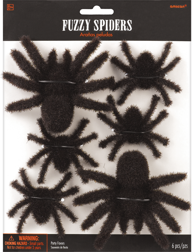 Spider Fuzzy Furry Favours, Black, 10-in, 6-pk, for Halloween | Party City