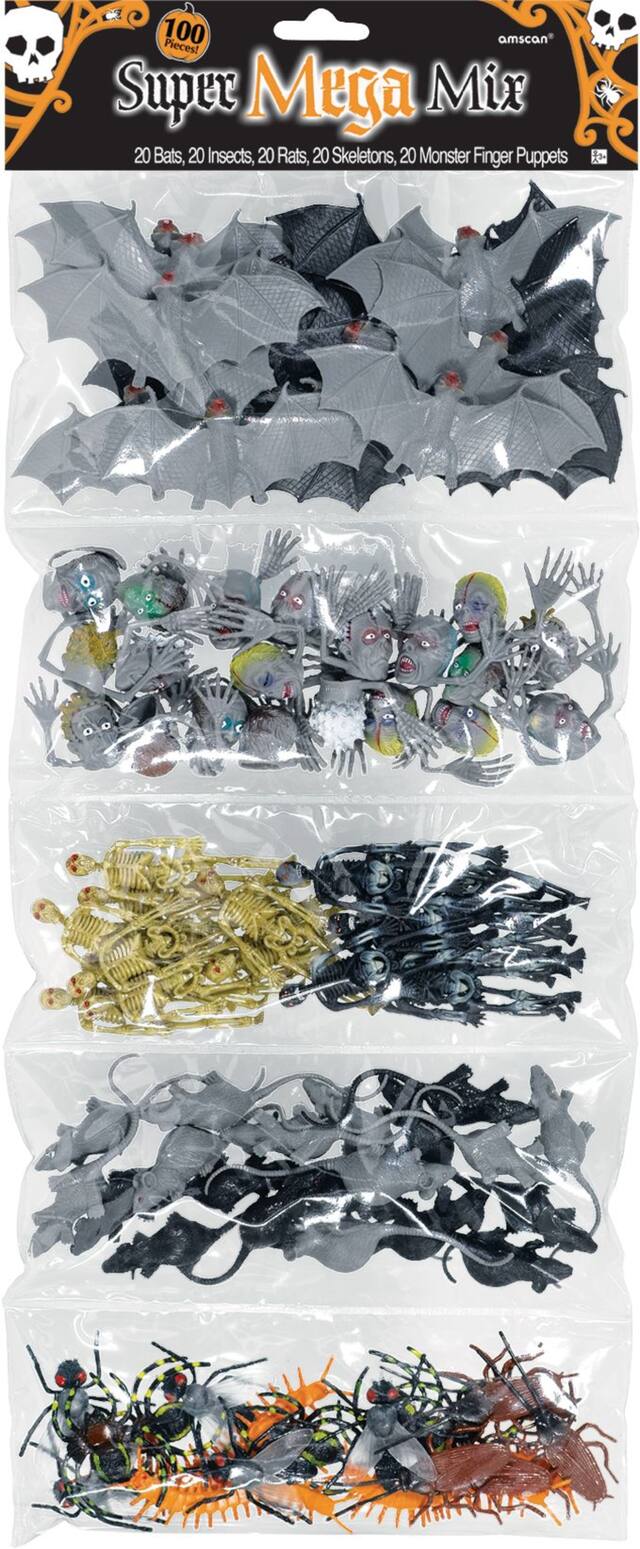 Bat/Skeleton/Rat/Spider Creepy Crawly Favours, Grey/Black, 4-in, 100-pk ...