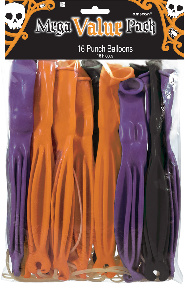 Jack-O'-Lantern Punch Latex Balloons, Purple/Orange/Black, 11-in, 16-pk ...