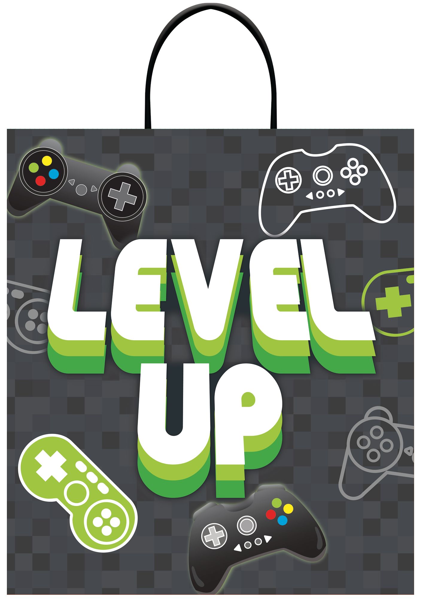Level Up Video Game Controller Treat Bag, Grey/Green, 14-in, for Trick ...