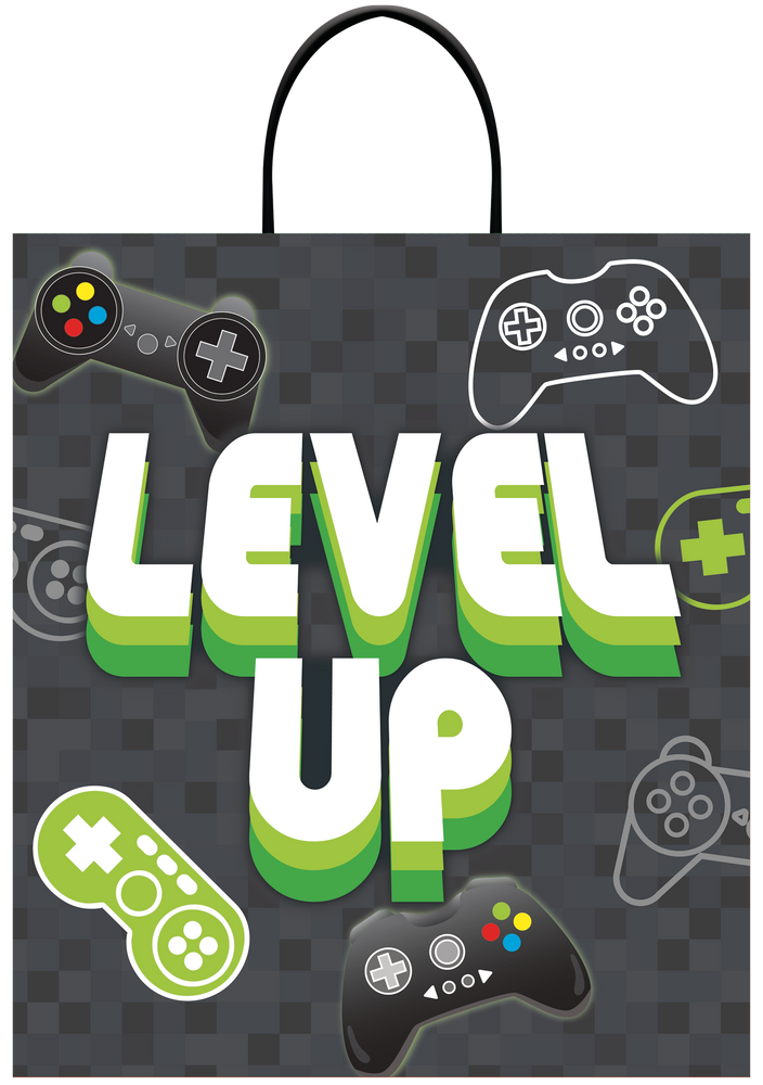 Level Up Video Game Controller Treat Bag, Grey/Green, 14-in, for Trick ...