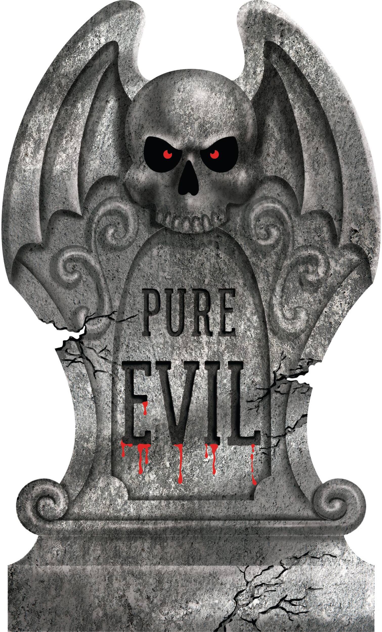 "Pure Evil" Skull Graveyard Tombstone, Grey, 14.5-in, Outdoor ...