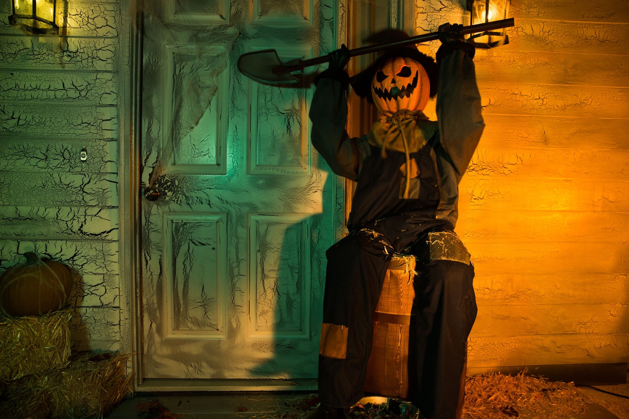 Scarecrow Jack-O'-Lantern Animated Sitting Door Greeter Character ...