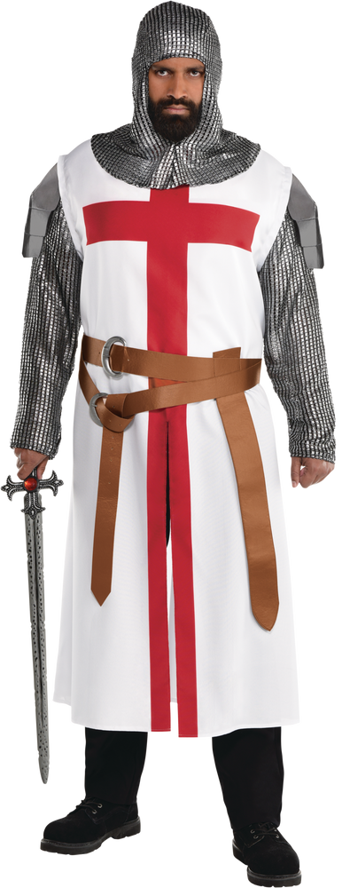 Men's Brave Medieval Crusader Knight Silver/White/Red Tunic with ...
