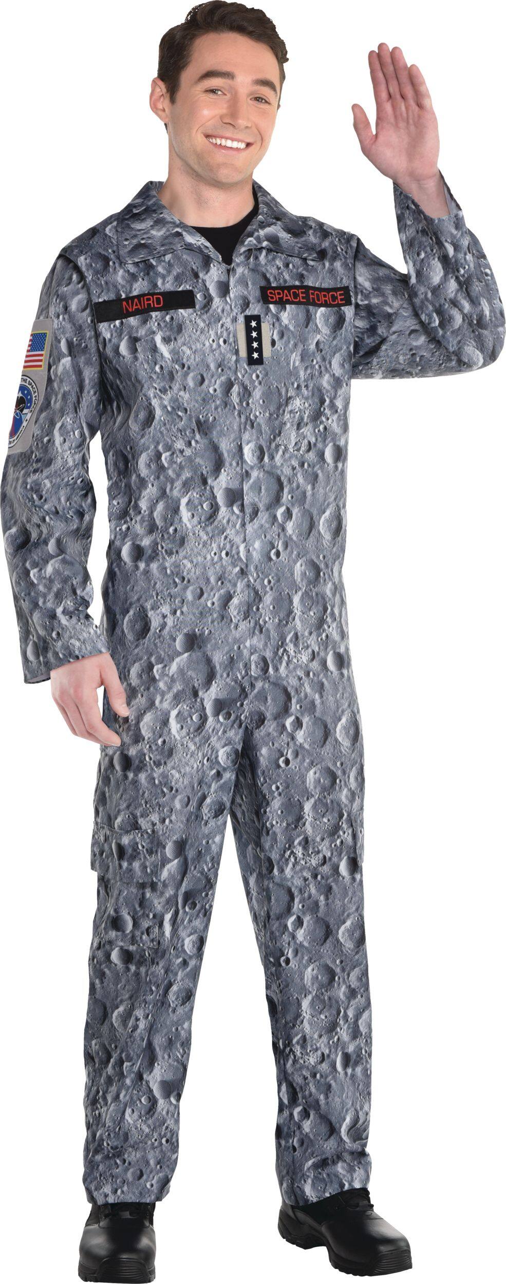 Men's Space Force General Mark Naird Grey Moon Print Jumpsuit Halloween ...