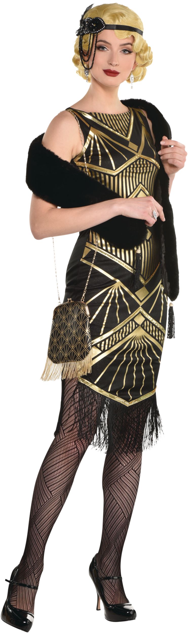 Fur Wrap Stole Wrap Shawl, Black, One Size, Wearable Costume Accessory ...