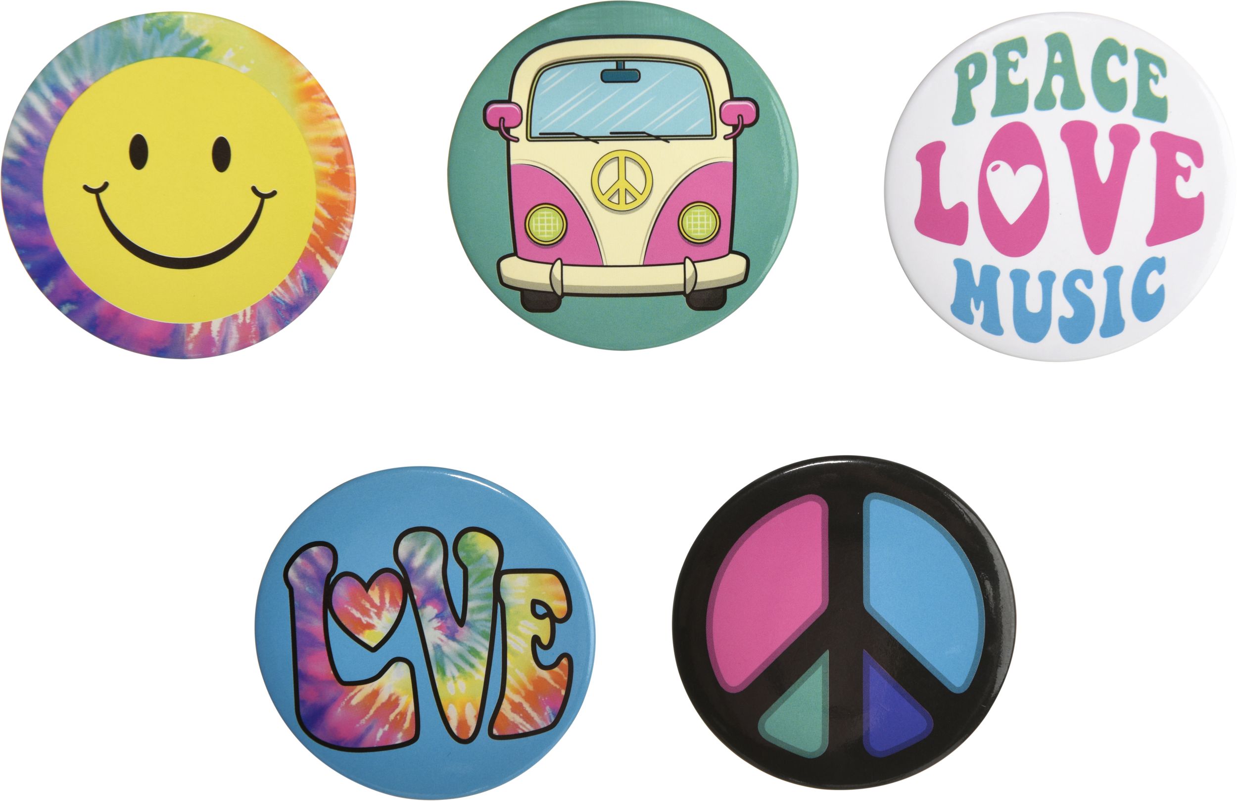 60s Hippie Festival Buttons, 5-pk | Party City