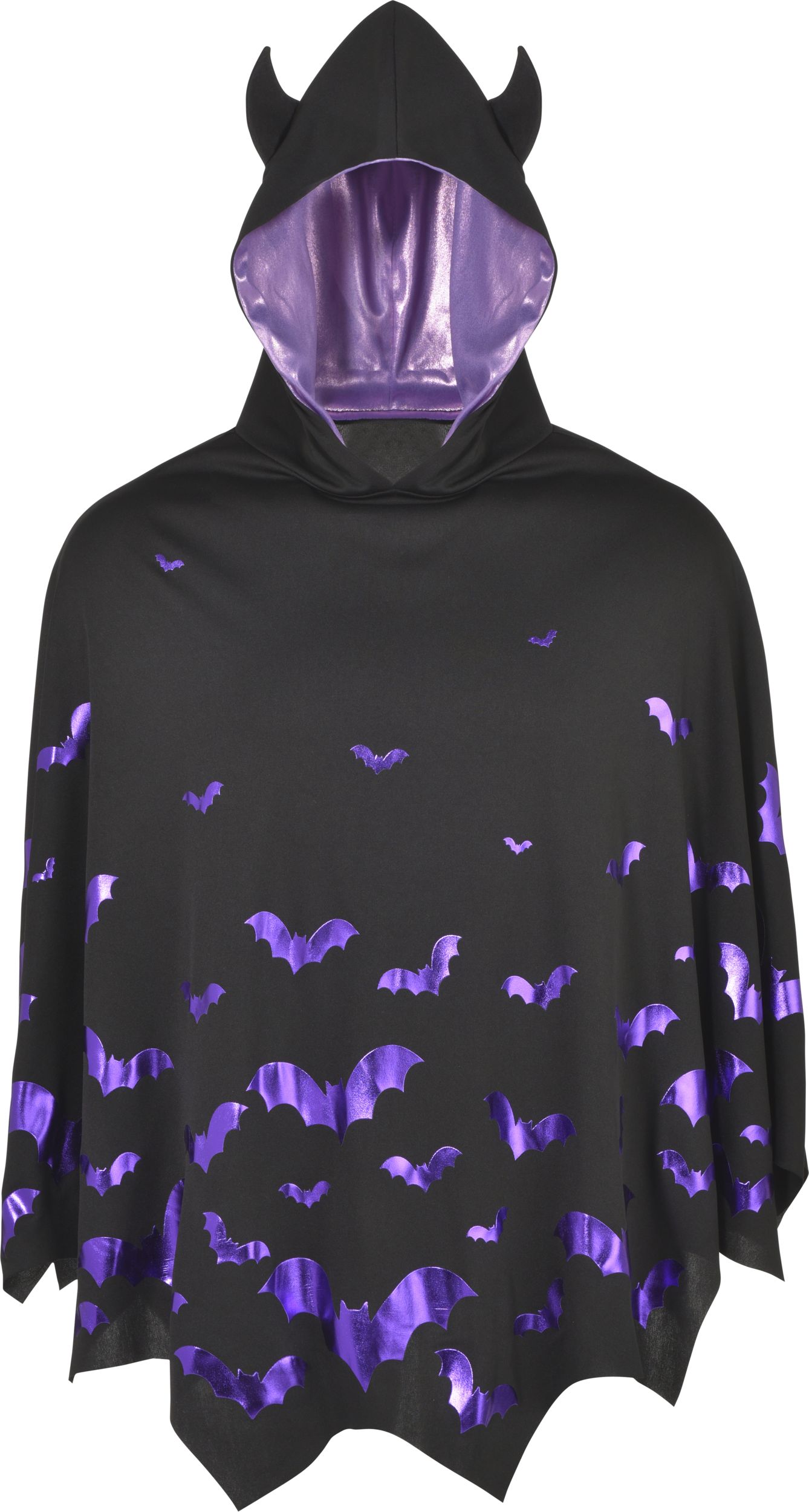 Metallic Bat Poncho with Hood, Black/Purple, One Size, Wearable Costume ...