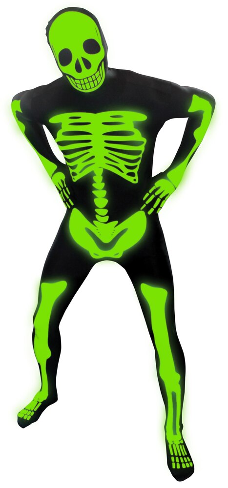 Men's X-Ray Skeleton Black/Green Glow-in-the-Dark Jumpsuit with Mask ...