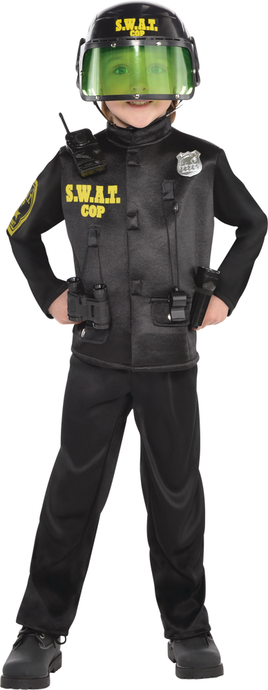 Kids' S.W.A.T Officer Black Outfit with Jacket/Pants/Hat Halloween ...