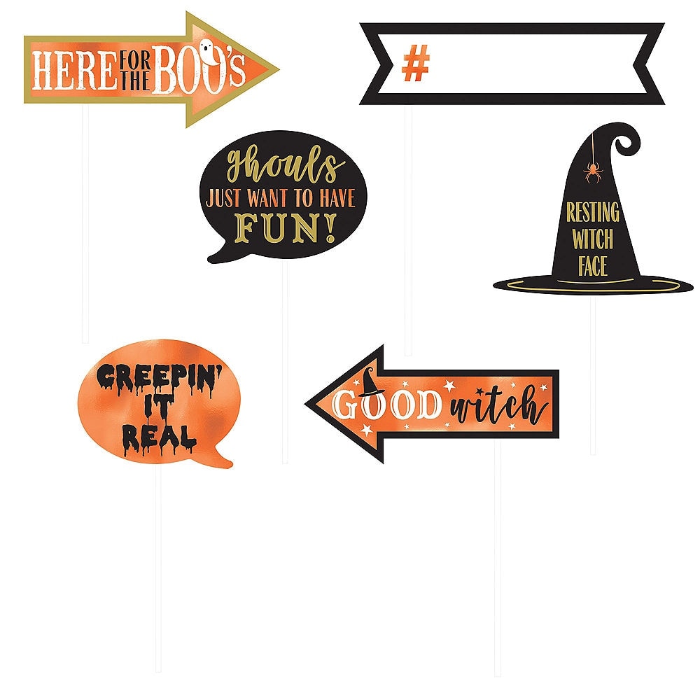 "Here for the Boo's" Wicked Photo Booth Props, Black/Orange, 5.5-in, 13 ...