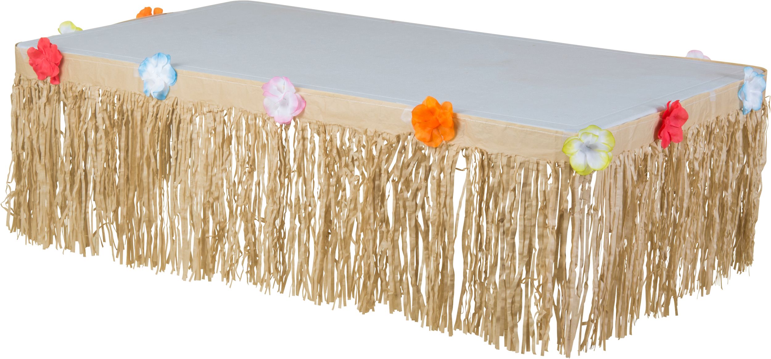 Rectangle Plastic Fringe Grass Reusable Table Skirt, Tan, Floral, 9x15 ...