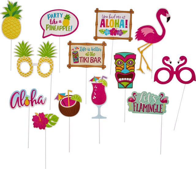 Glitter Tropical Photo Booth Props, 13-pk | Party City