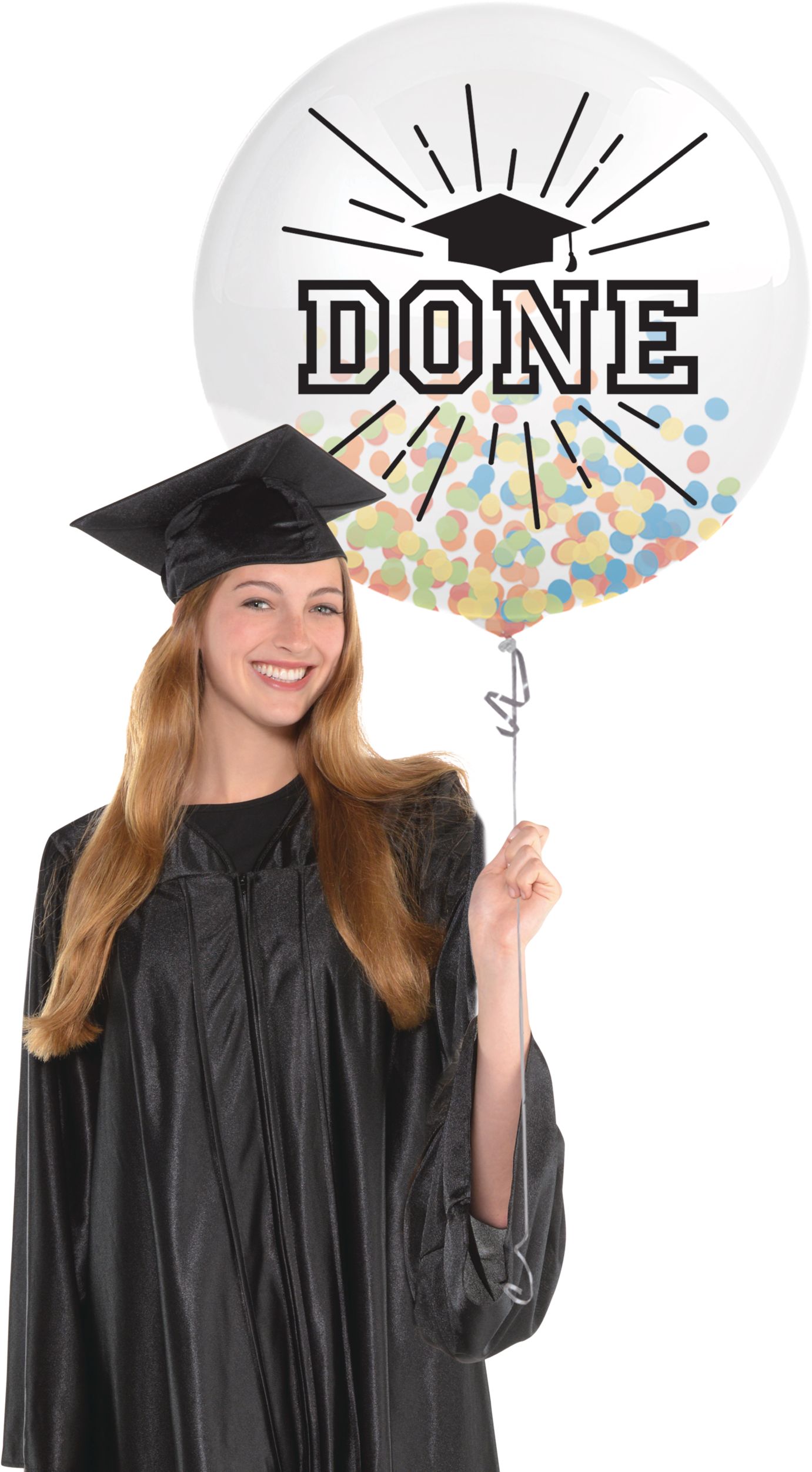 "Done" Round Transparent Confetti Latex Balloon, Multi-Coloured, 24-in ...