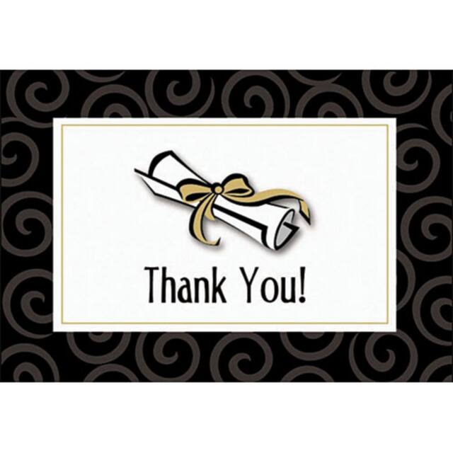 "Thank You" Paper Notes, Black/White/Gold, 50-pk, for Graduation ...